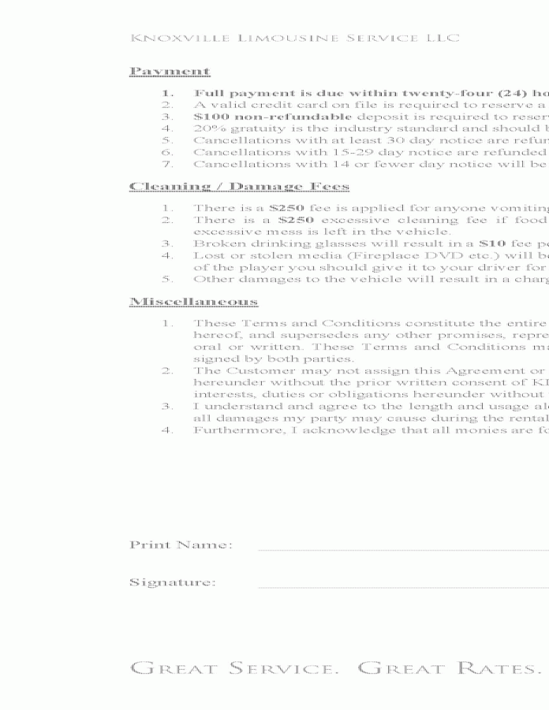 Limousine Special Events Contract - Knoxville Limousine Service ...