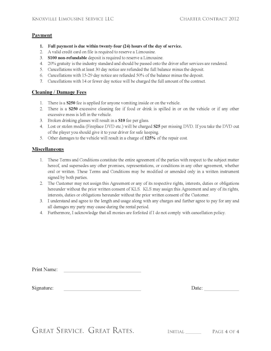 Limousine Special Events Contract - Knoxville Limousine Service ...